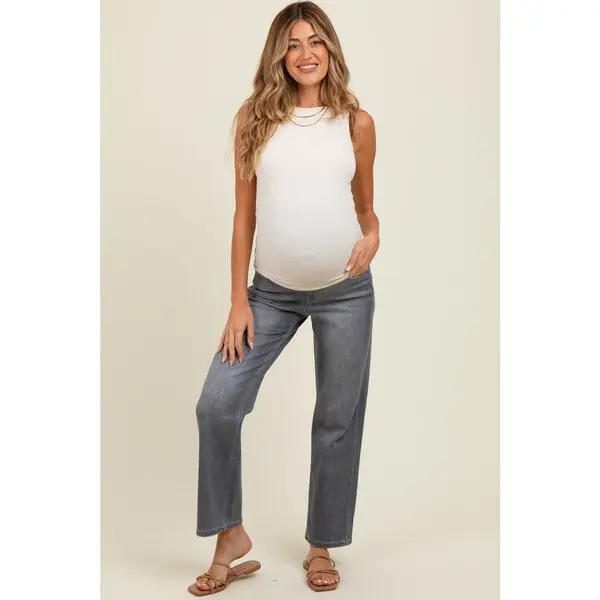 PINKBLUSH Ankle Slim Wide Leg Maternity Jeans - Charcoal Grey
