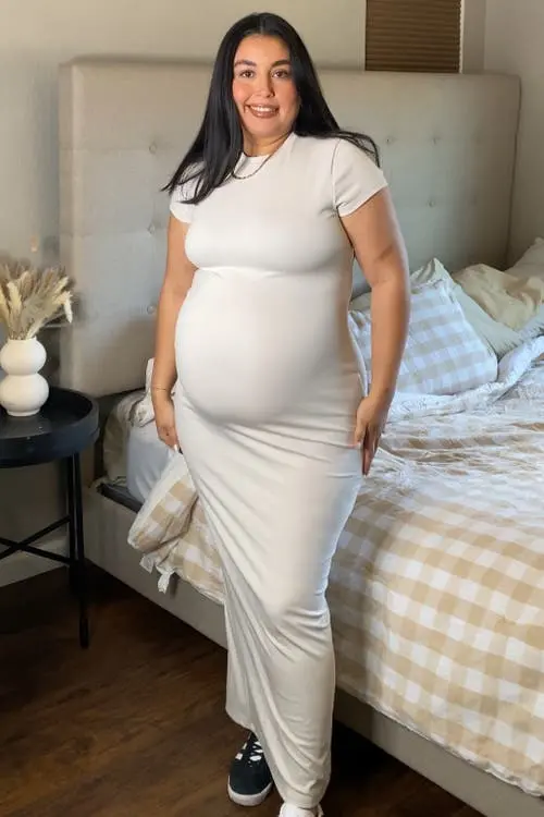 PINKBLUSH Fitted Short Sleeve Maternity Maxi Dress