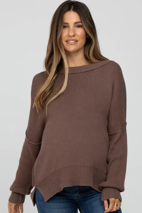 PINKBLUSH Exposed Seam Side Slit Maternity Sweater