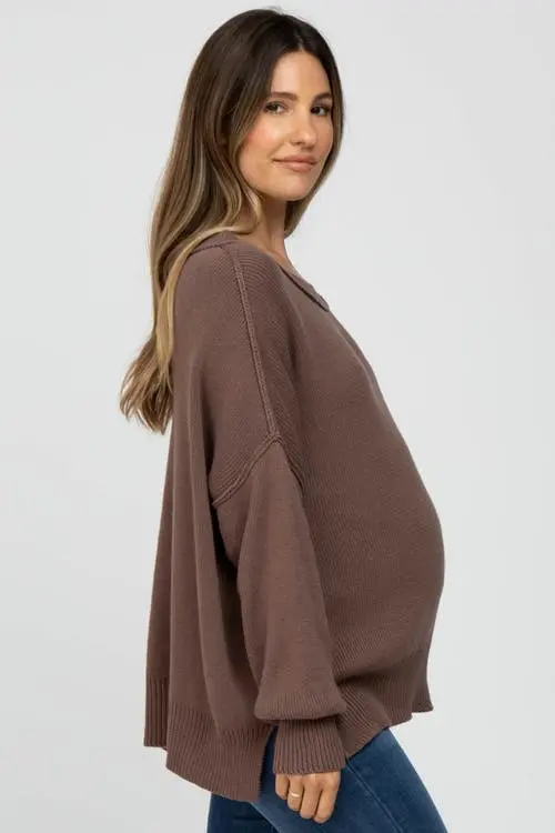 PINKBLUSH Exposed Seam Side Slit Maternity Sweater