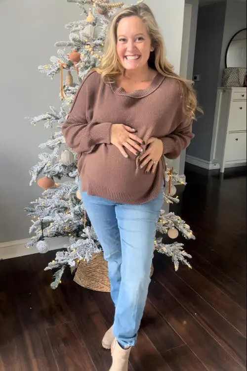 PINKBLUSH Exposed Seam Side Slit Maternity Sweater