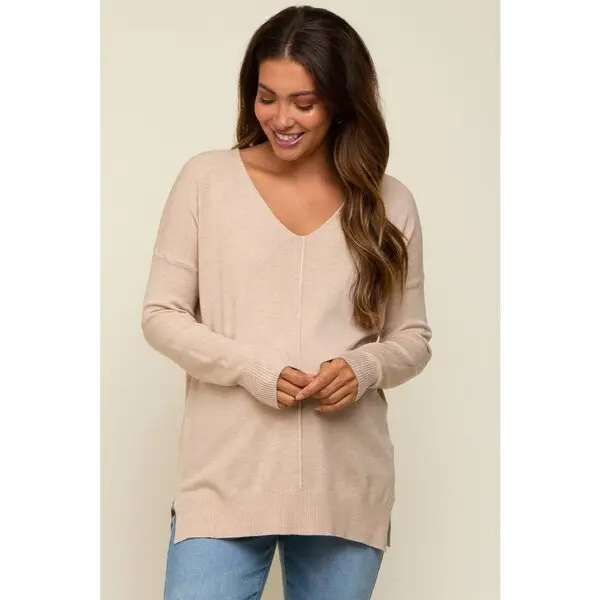 PINKBLUSH Long Sleeve Maternity Sweater - Beige