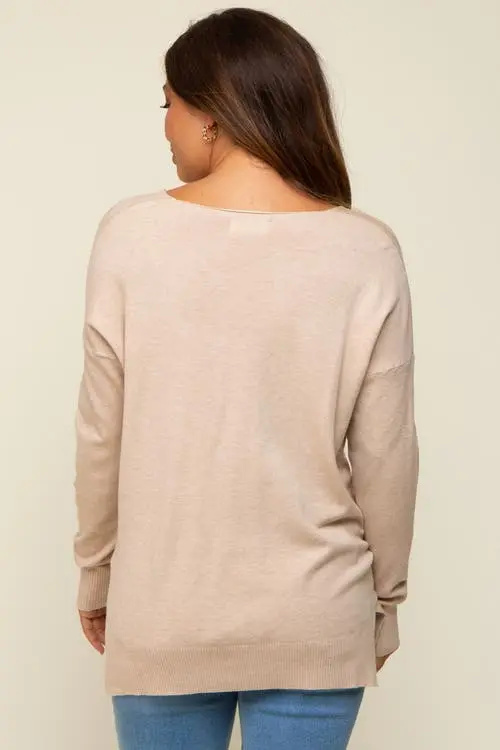 PINKBLUSH Long Sleeve Maternity Sweater - Beige