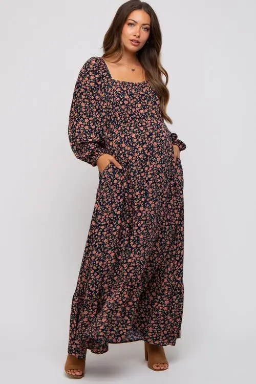 PINKBLUSH Floral Square Neck Ruffle Maxi Dress