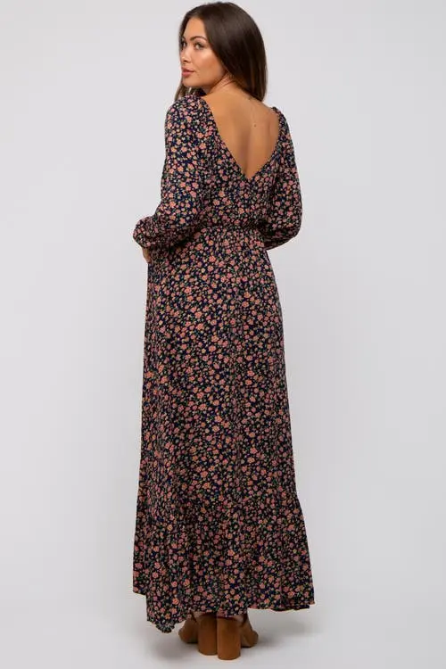 PINKBLUSH Floral Square Neck Ruffle Maxi Dress