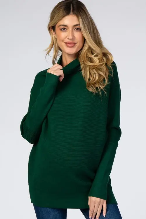 PINKBLUSH Funnel Neck Dolman Sleeve Sweater - Forest Green