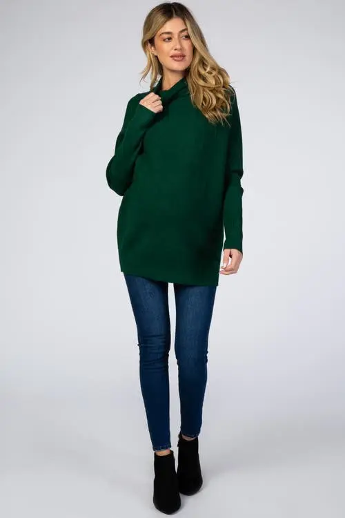 PINKBLUSH Funnel Neck Dolman Sleeve Sweater - Forest Green