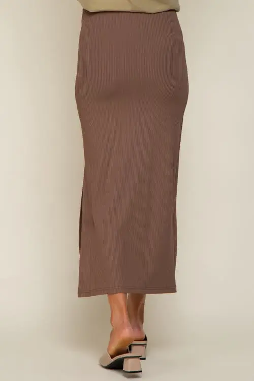 PINKBLUSH Ribbed Maternity Midi Skirt With Slit - Mocha