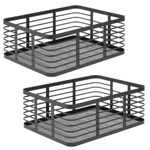MDESIGN Metal Pantry Basket With Handlesset Of 2 - Matte Black