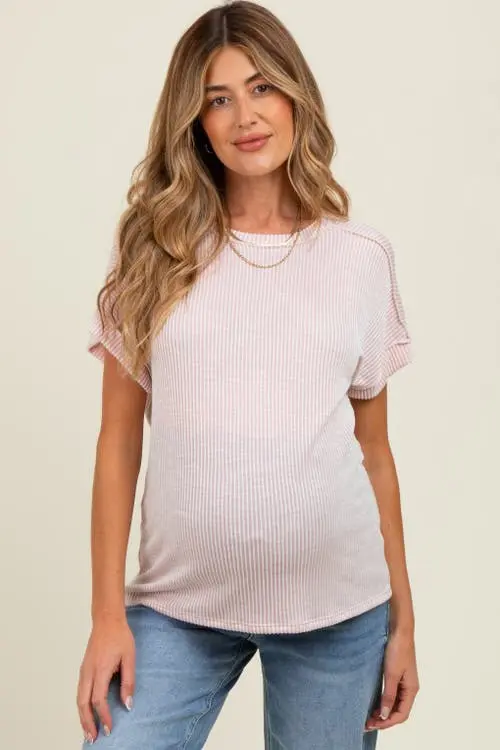 PINKBLUSH Ribbed Exposed Seam Short Sleeve Top - Pink