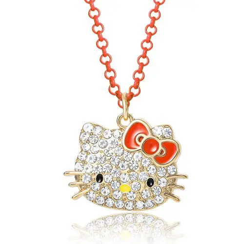 HELLO KITTY Pave Pendant Necklace - Gold/ Neon Red