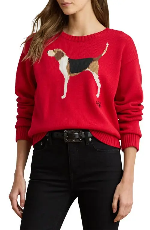 Ralph Lauren Intarsia Foxhound Relaxed Fit Crewneck Sweater