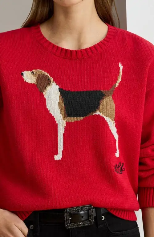 Ralph Lauren Intarsia Foxhound Relaxed Fit Crewneck Sweater