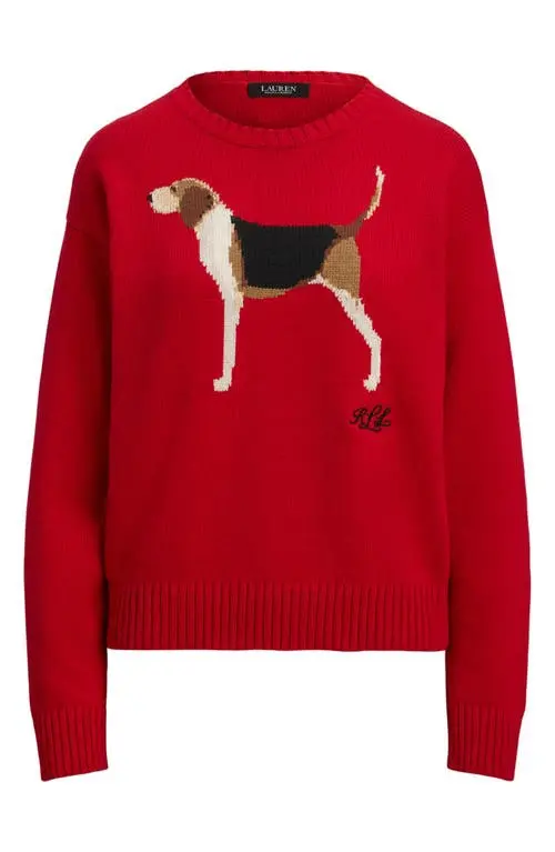 Ralph Lauren Intarsia Foxhound Relaxed Fit Crewneck Sweater
