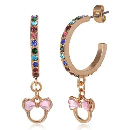 Disney Minnie Mouse Charm Dangle Hoop Earrings - Gold