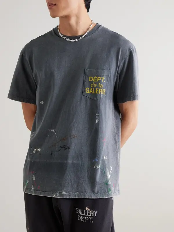 GALLERY DEPT. Logo-print Paint-splattered Cotton-jersey T-shirt