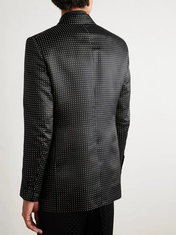TOM FORD Double-breasted Polka-dot Mulberry Silk-duchesse Satin Tuxedo Jacket - Black