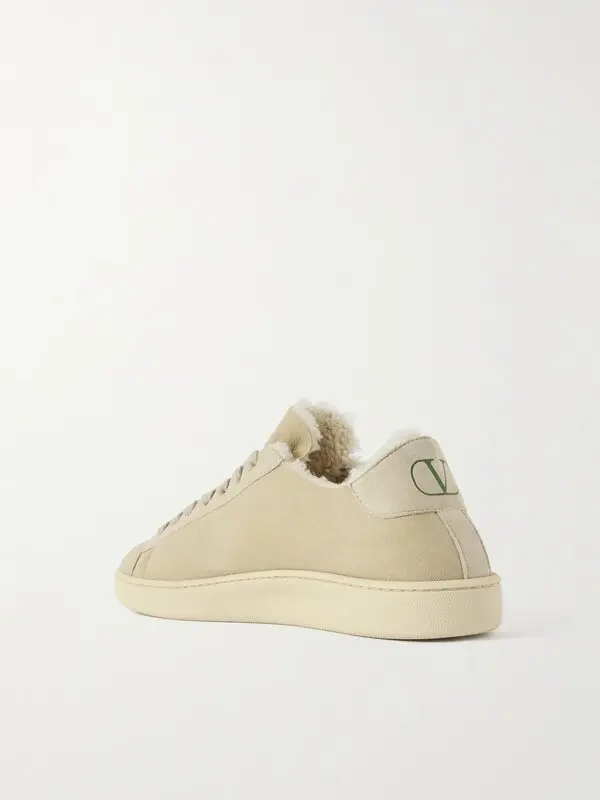 Valentino Garavani Shearling-lined Suede Sneakers - Neutrals