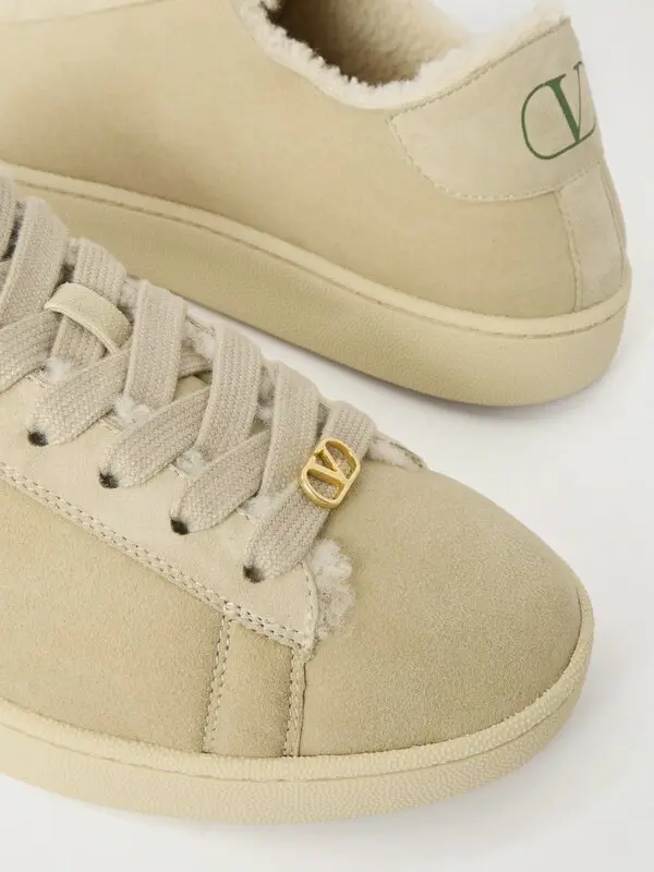 Valentino Garavani Shearling-lined Suede Sneakers - Neutrals