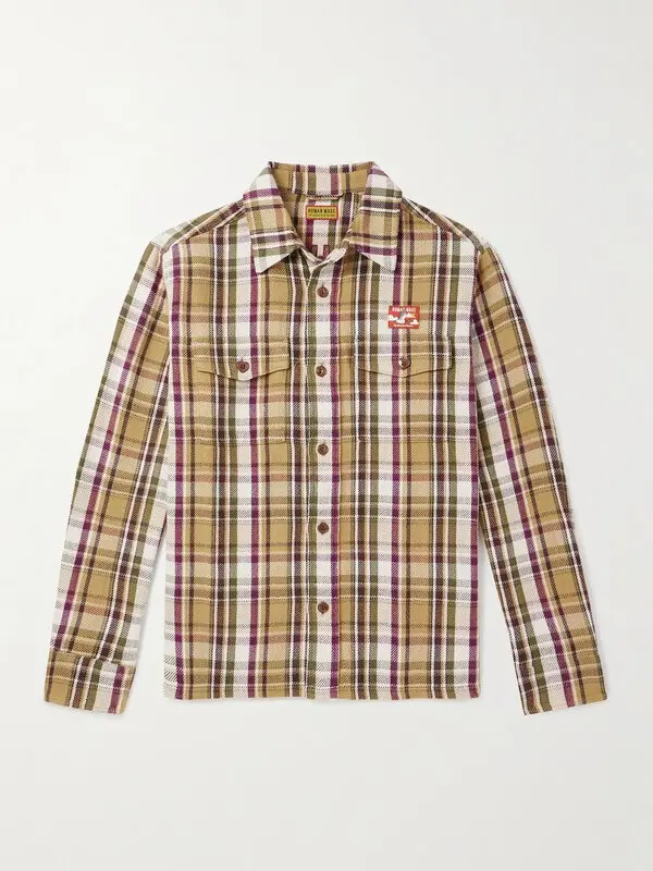 HUMAN MADE Logo-appliquéd Checked Cotton Shirt - Neutrals