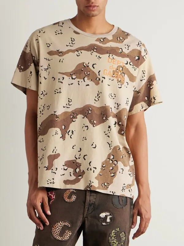 GALLERY DEPT. Logo-print Camouflage-print Cotton-jersey T-shirt