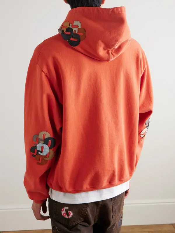 GALLERY DEPT. Logo-print Appliquéd Cotton-jersey Hoodie - Orange