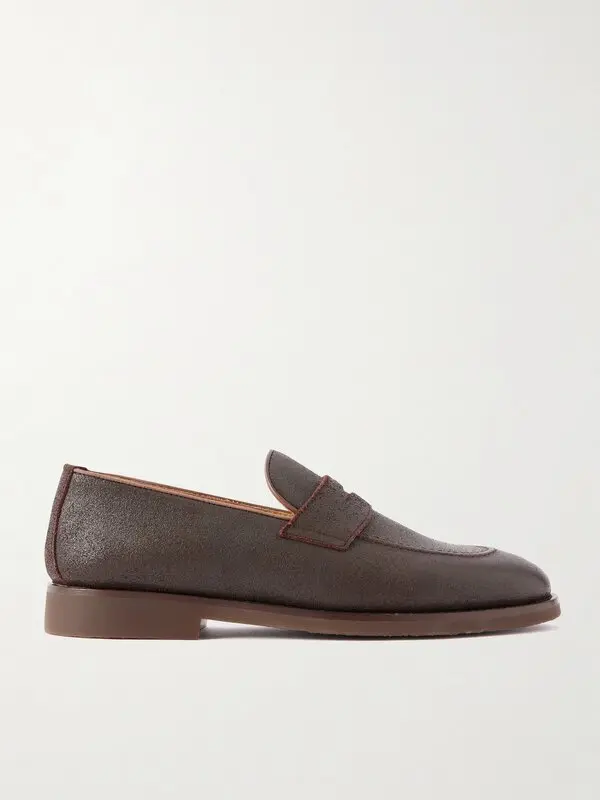 Brunello Cucinelli Waxed Suede Penny Loafers - Brown