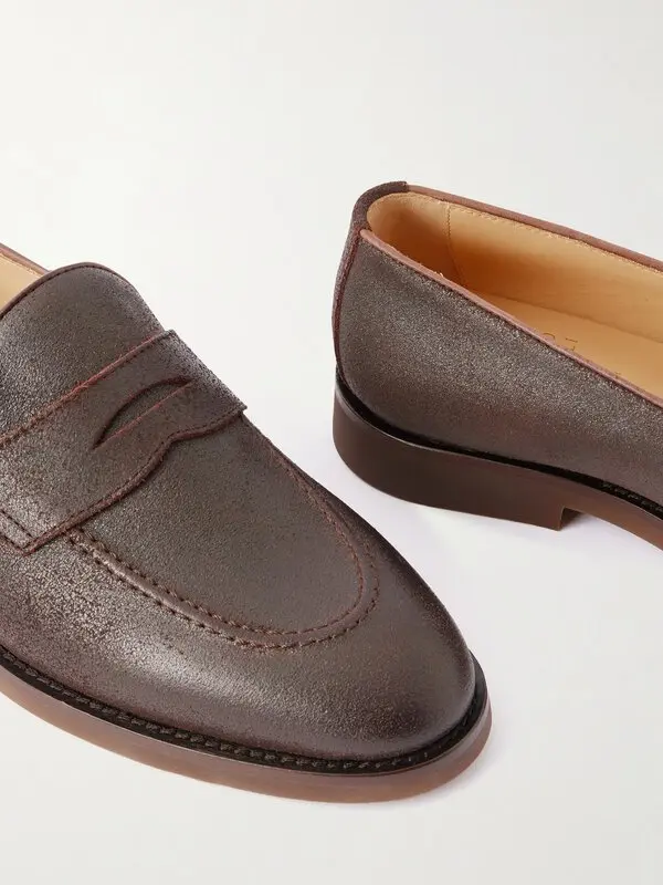 Brunello Cucinelli Waxed Suede Penny Loafers - Brown