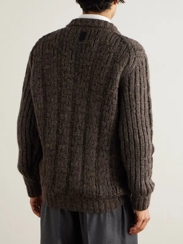 Canali Basketwoven Alpaca-blend Zip-up Cardigan