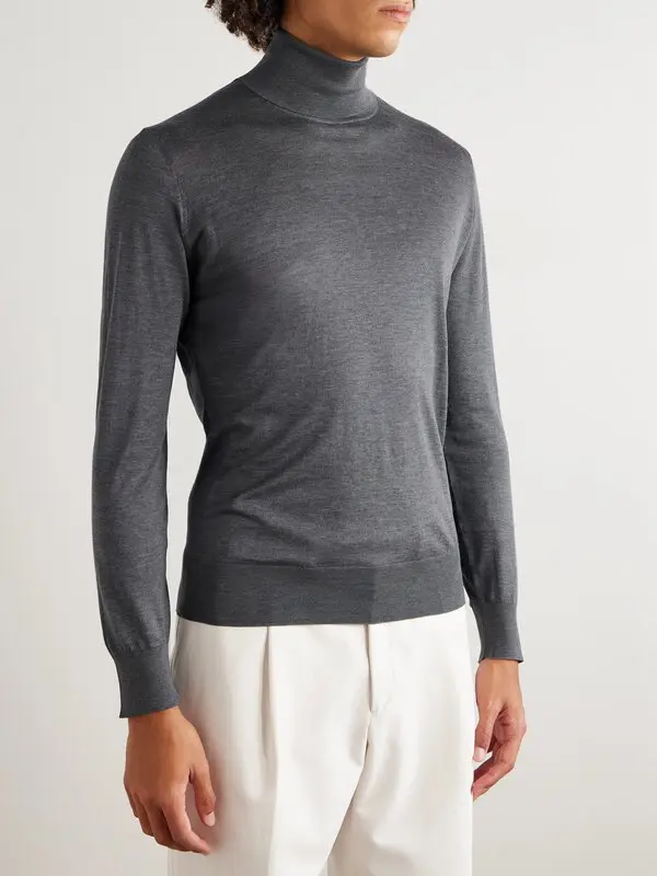 Brunello Cucinelli Silk And Cotton-blend Rollneck Sweater - Gray