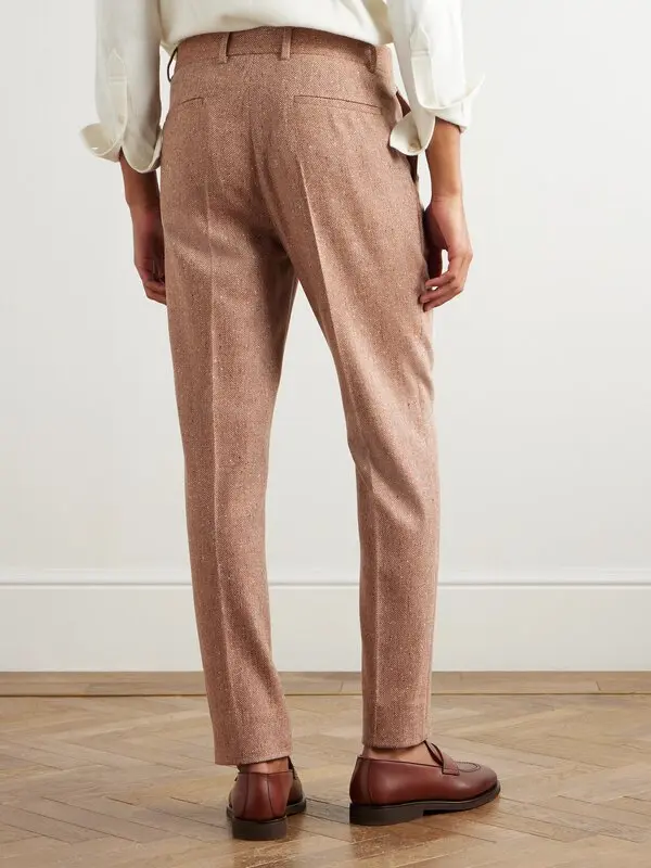 Brunello Cucinelli Straight-leg Herringbone Wool-cashmere Trousers - Orange