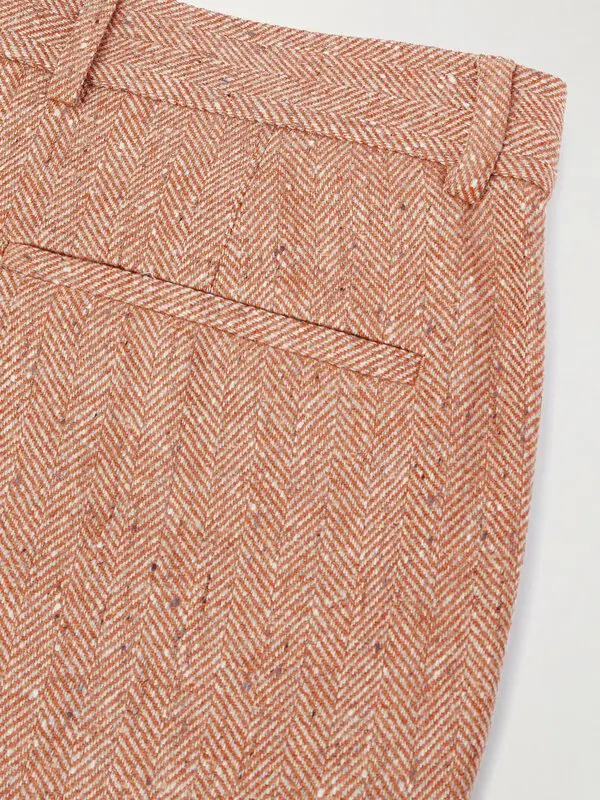 Brunello Cucinelli Straight-leg Herringbone Wool-cashmere Trousers - Orange