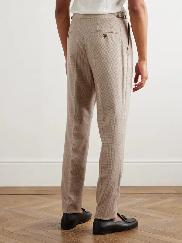 Brunello Cucinelli Straight-leg Pleated Puppytooth Cashmere And Silk-blend Suit Trousers - Neutrals
