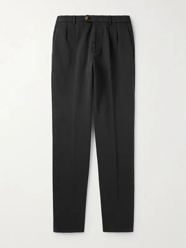 Brunello Cucinelli Straight-leg Pleated Cotton-corduroy Trousers - Gray