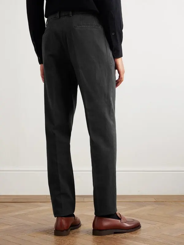 Brunello Cucinelli Straight-leg Pleated Cotton-corduroy Trousers - Gray