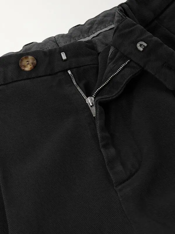 Brunello Cucinelli Straight-leg Pleated Cotton-corduroy Trousers - Gray