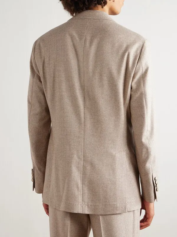 Brunello Cucinelli Double-breasted Puppytooth Cashmere And Silk-blend Suit Jacket - Neutrals