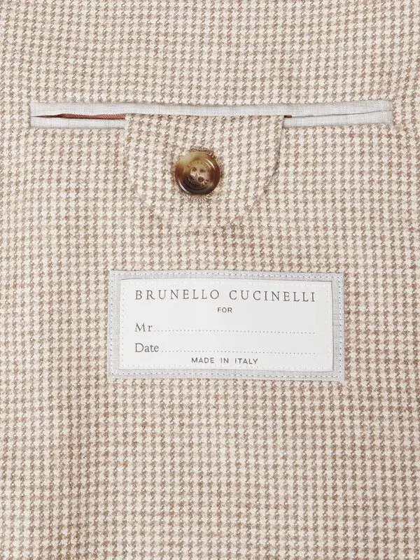 Brunello Cucinelli Double-breasted Puppytooth Cashmere And Silk-blend Suit Jacket - Neutrals