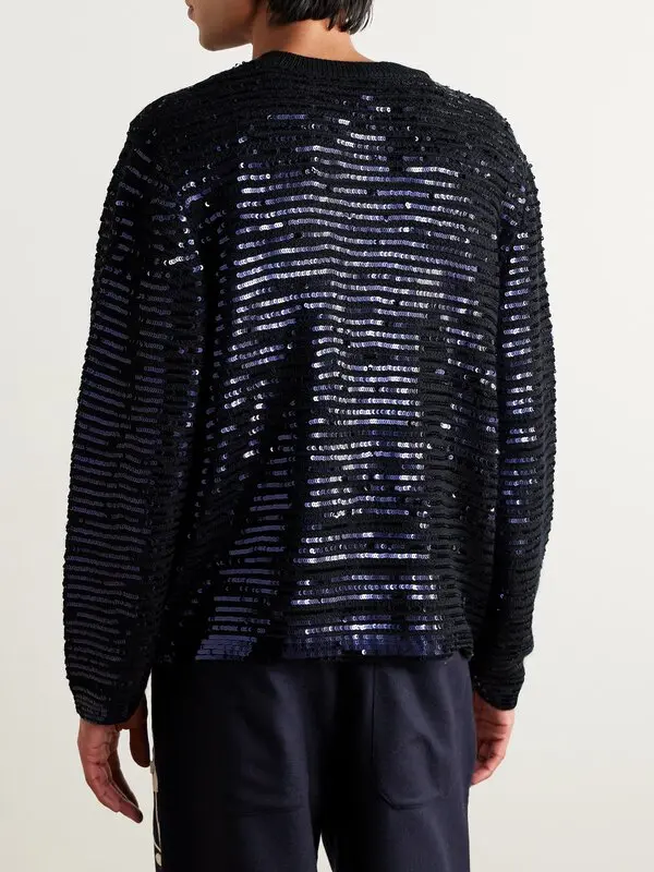 BODE Spotlight Sequinned Virgin Wool Cardigan - Black