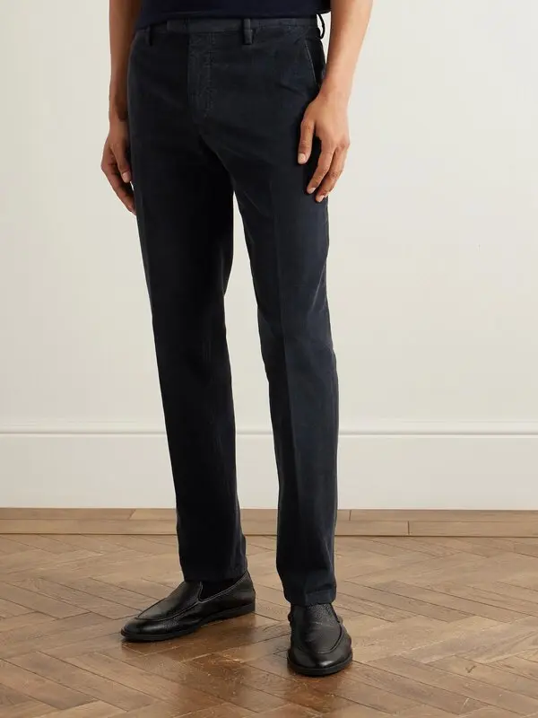 Boglioli Straight-leg Garment-dyed Cotton-blend Corduroy Trousers - Blue