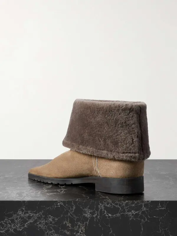 TOTEME Shearling-trimmed Suede Ankle Boots - Taupe