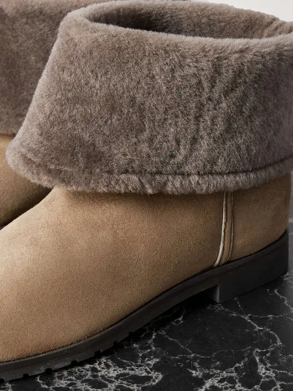 TOTEME Shearling-trimmed Suede Ankle Boots - Taupe