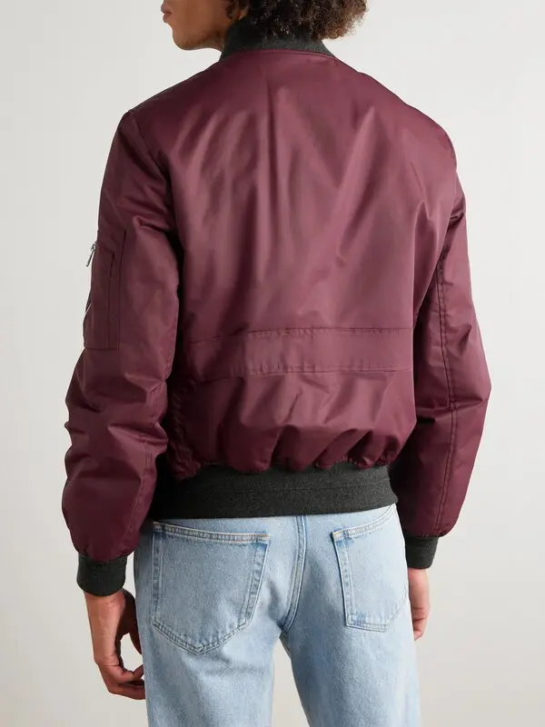 Brunello Cucinelli Padded Cashmere-trimmed Shell Bomber Jacket - Burgundy
