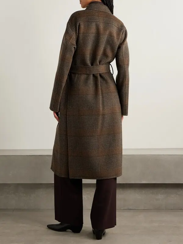 Theory Belted Checked Wool And Cashmere-blend Coat