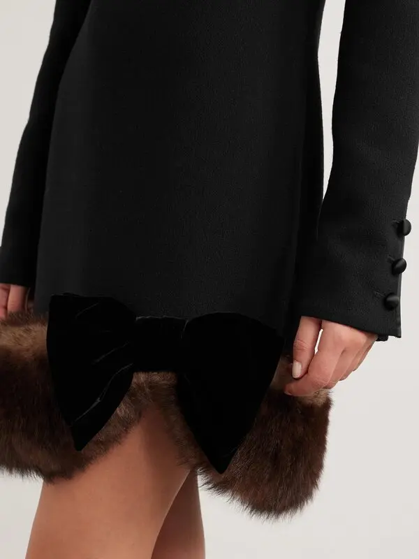 Valentino Garavani Bow-detailed Shearling And Lace-trimmed Mini Dress