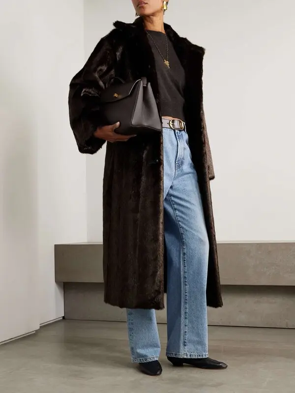 RÓHE - RÓHE Leather-Trimmed Plush Longline Coat