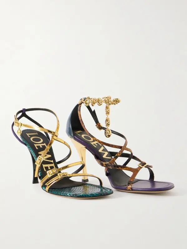 Loewe Mirrored And Snake-effect Leather Sandals