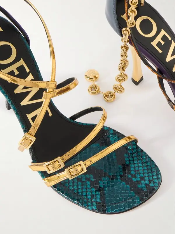 Loewe Mirrored And Snake-effect Leather Sandals