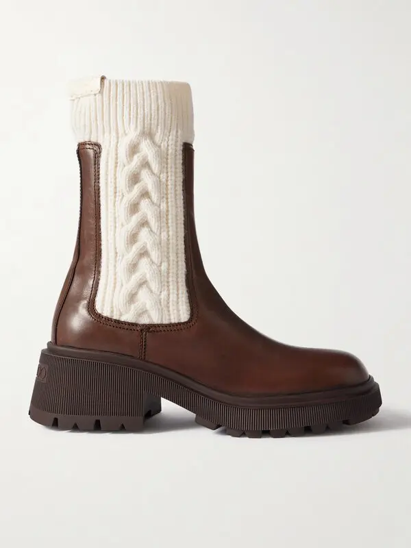JIMMY CHOO Tamia 70 Cable-knit Chelsea Boots - Brown