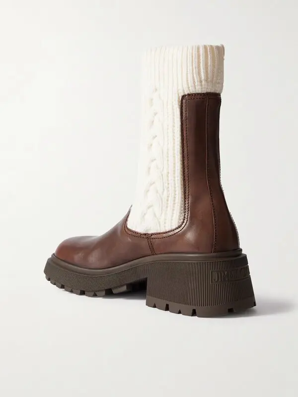 JIMMY CHOO Tamia 70 Cable-knit Chelsea Boots - Brown